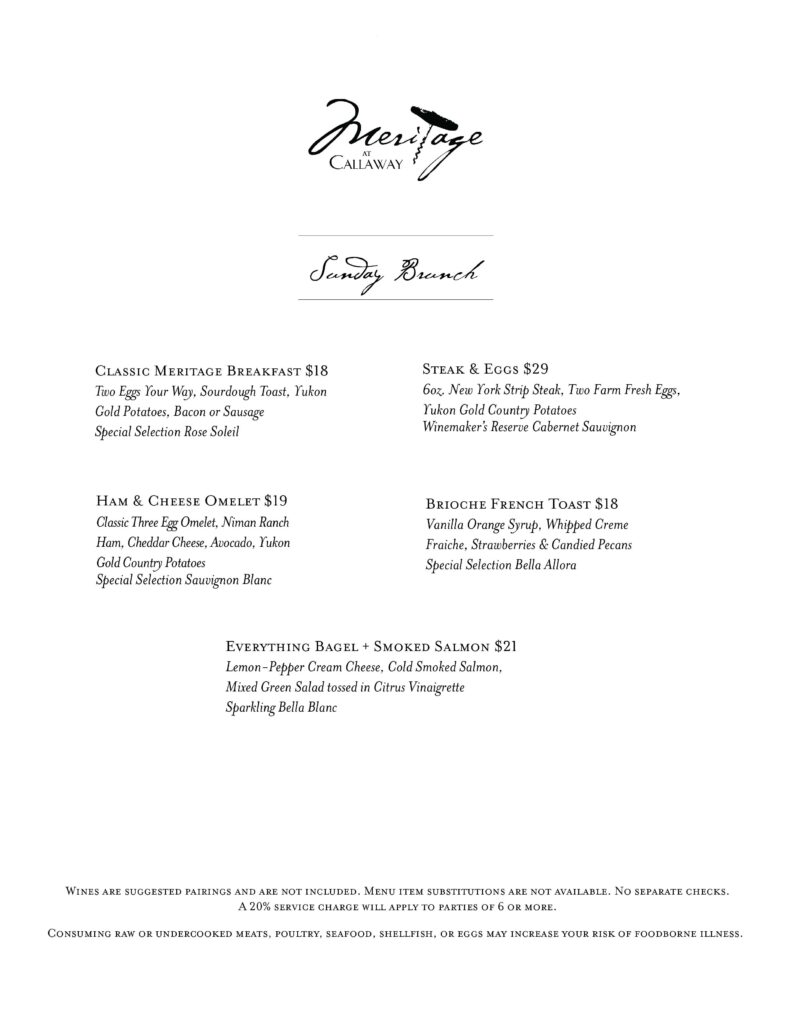 Meritage Restaurant Menu | Callaway Winery